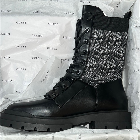 Guess | Shoes | Guess Black Combat Moto Boots With Textured Panel ...